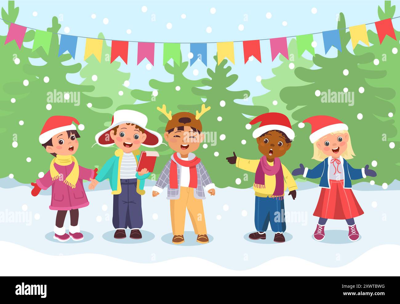 Kids Christmas choir. Boys and girls singing holiday songs. Young ...