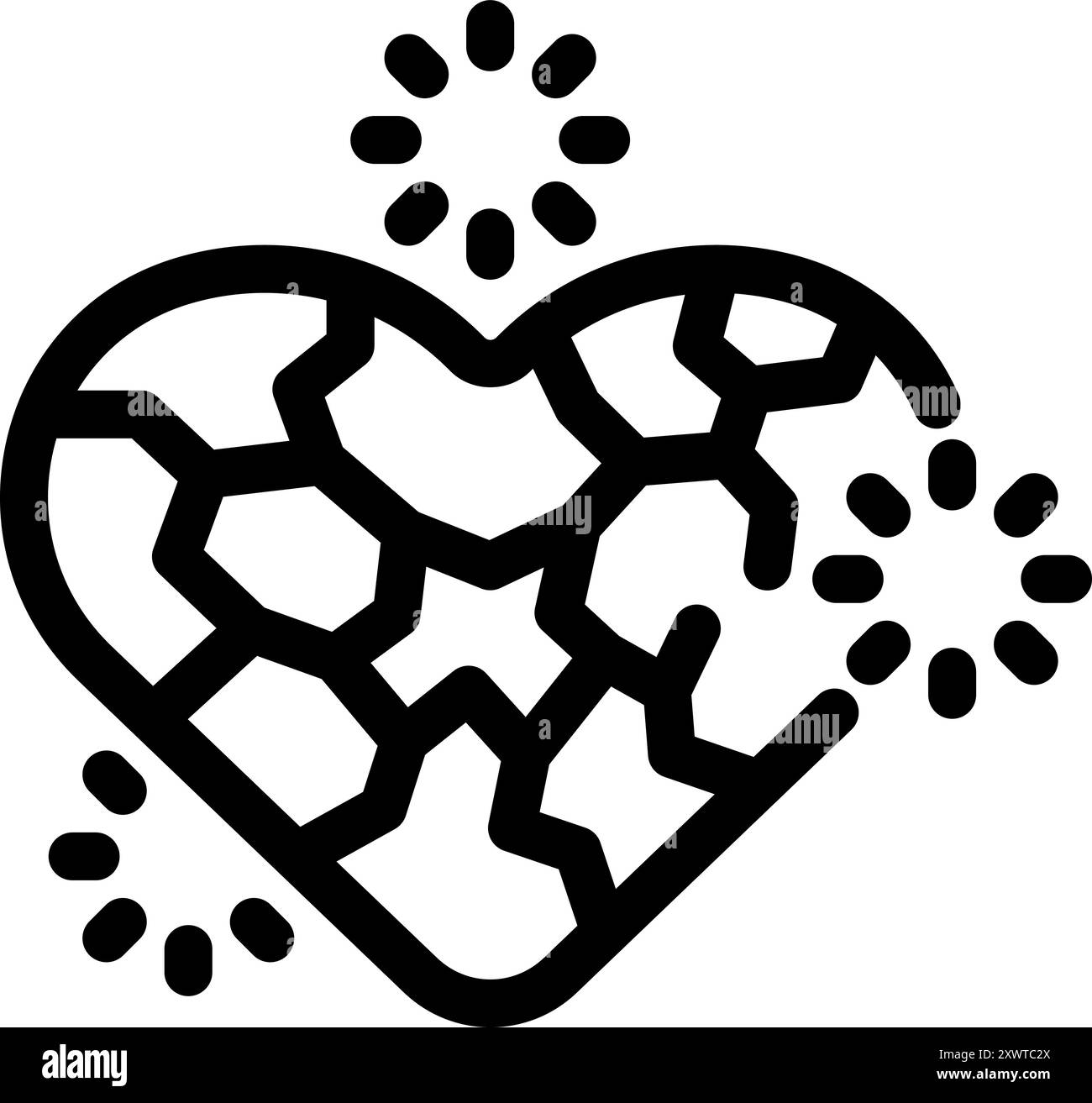 Stylized black and white icon of a broken heart is shattering ...