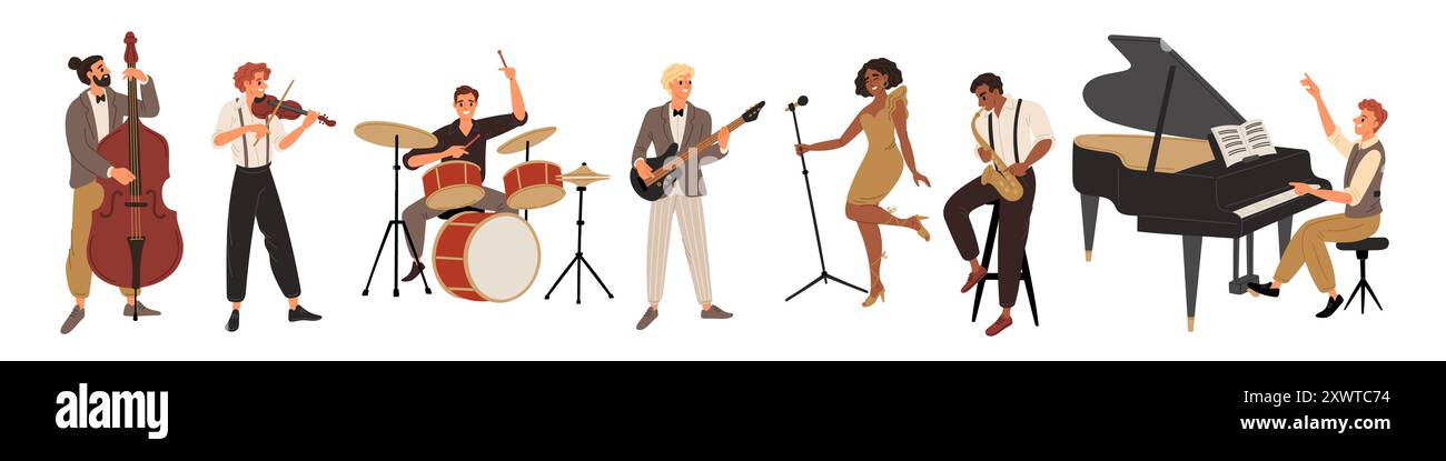 Cartoon jazz musicians. Professional music band. People play ...