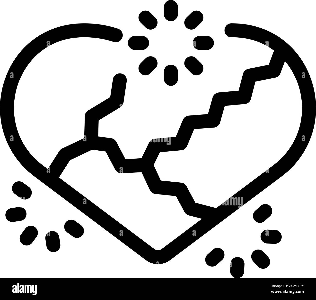 Simple icon of a broken heart, a universal symbol of heartbreak, sorrow, and the end of a ...