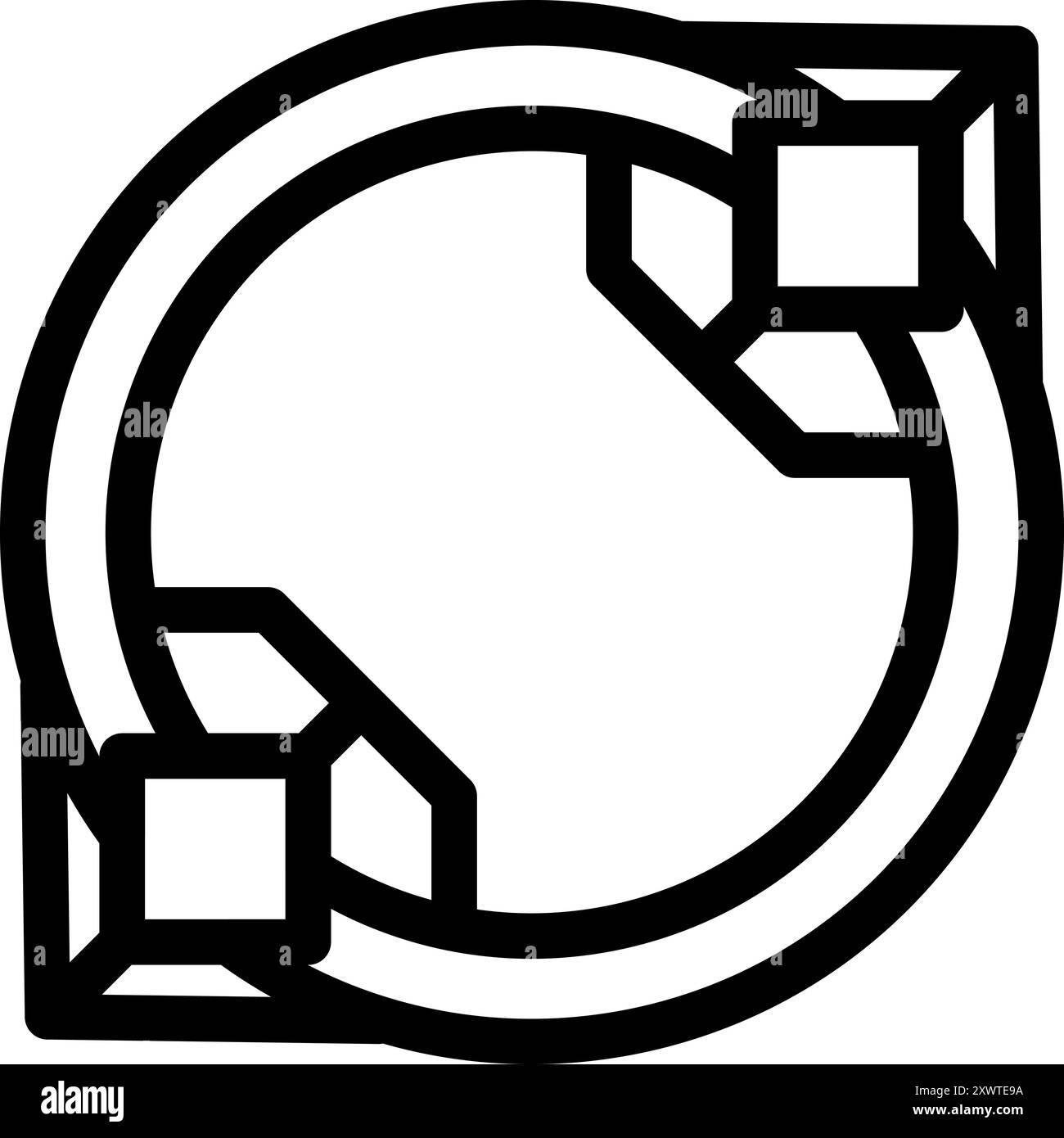 Bold black and white icon of a circular arrow looping around two ...