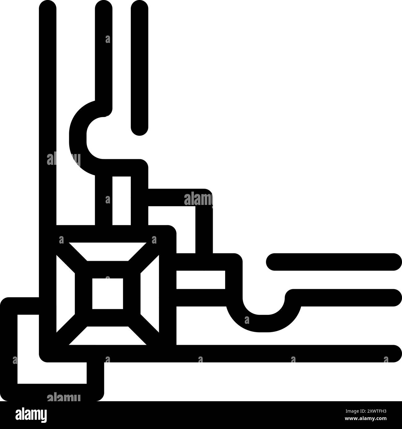 Simple bold outline icon representing a drainage system with pipes and ...