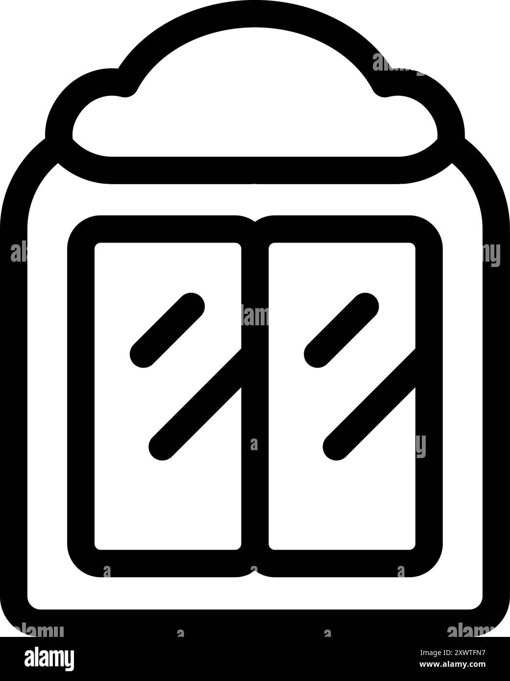 Simple black line illustration of a double window with snow on top ...