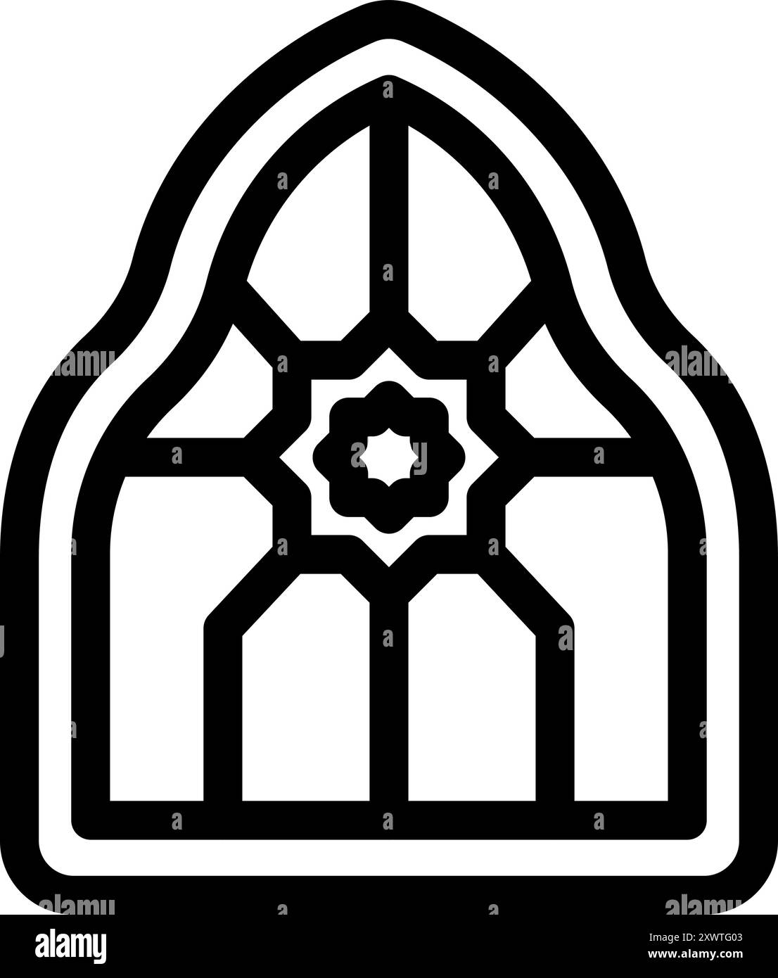 Bold line drawing of a window with an ornate geometric star design ...