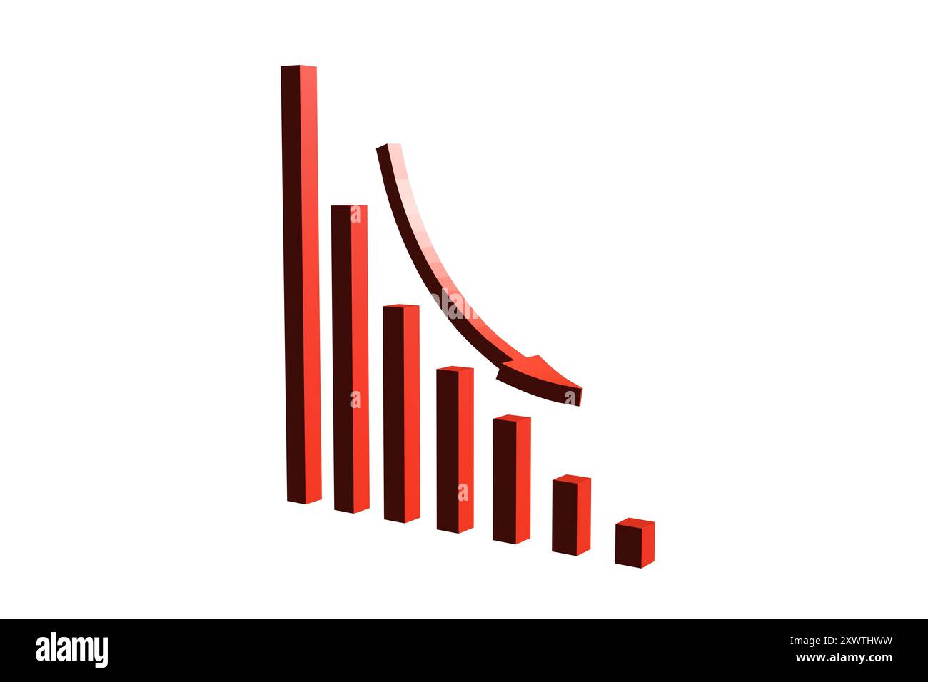 Red Falling Decline Bar Graph with Arrow over White Background Stock Photo - Alamy