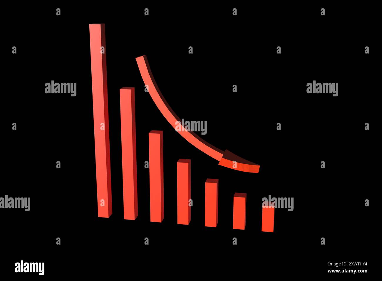 Red Falling Decline Bar Graph with Arrow over Transparent Background ...