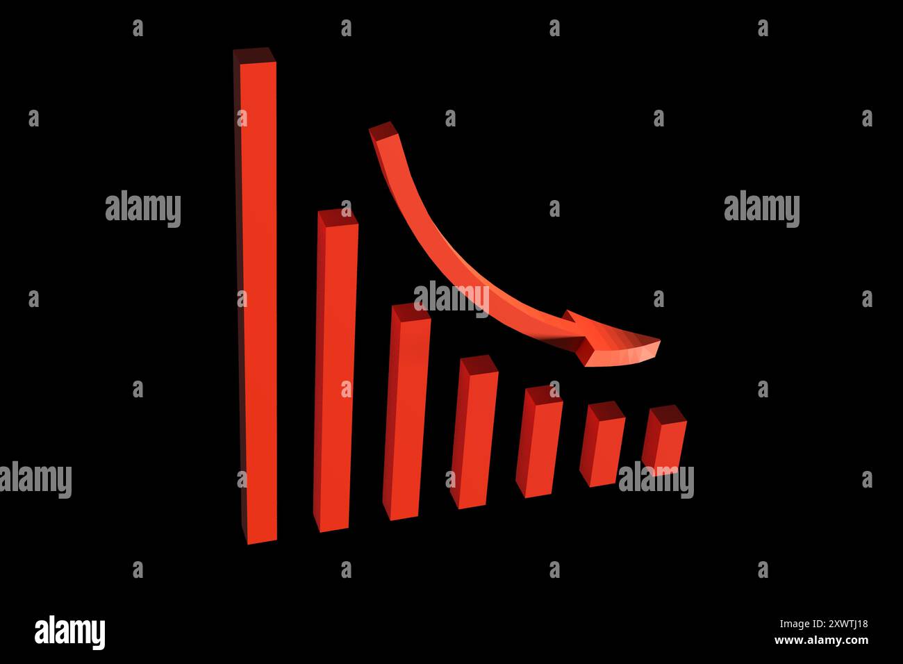 Red Falling Decline Bar Graph with Arrow over Transparent Background ...