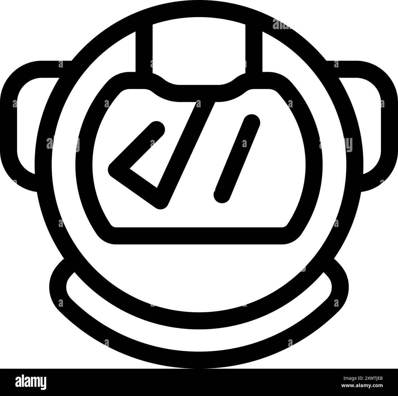 Simple line drawing of an astronaut helmet with programming brackets ...