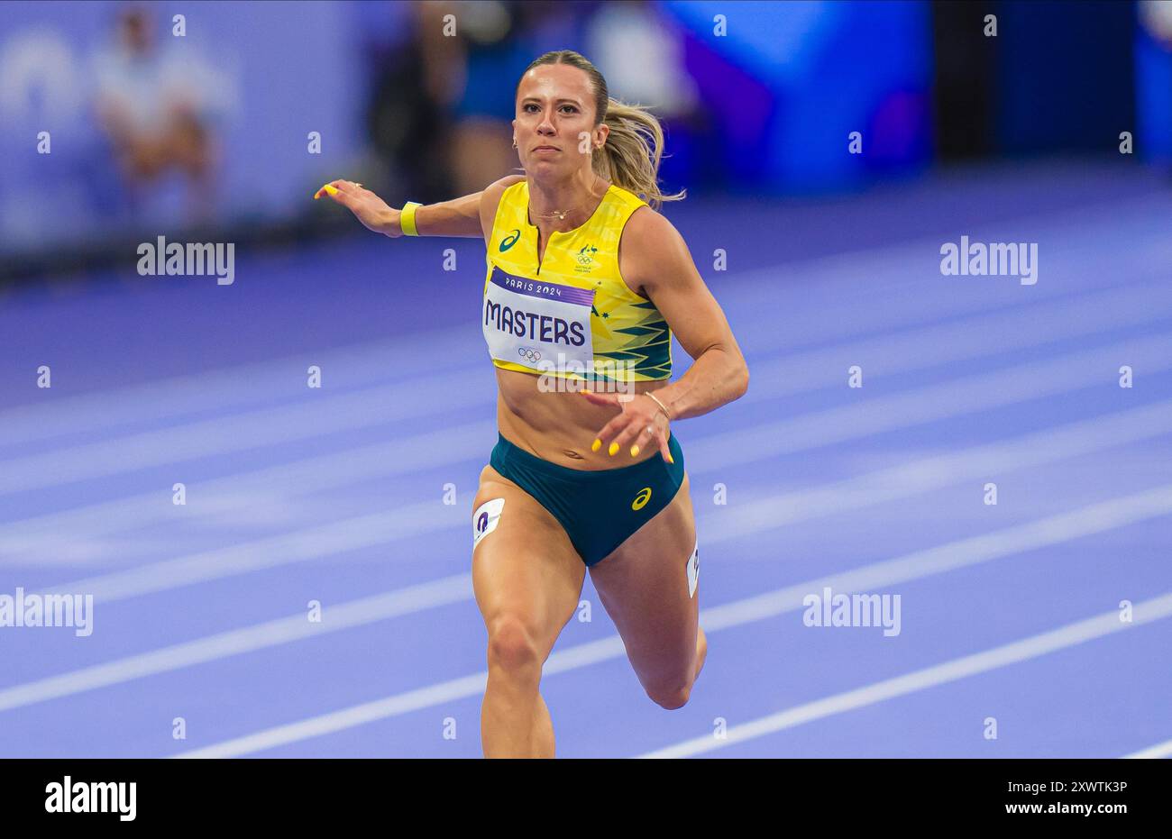 Bree Masters participating in the 100 meters at the Paris 2024 Olympic ...