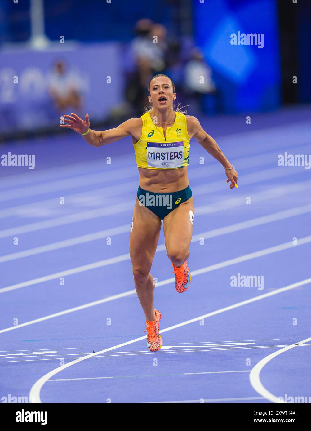 Bree Masters participating in the 100 meters at the Paris 2024 Olympic ...