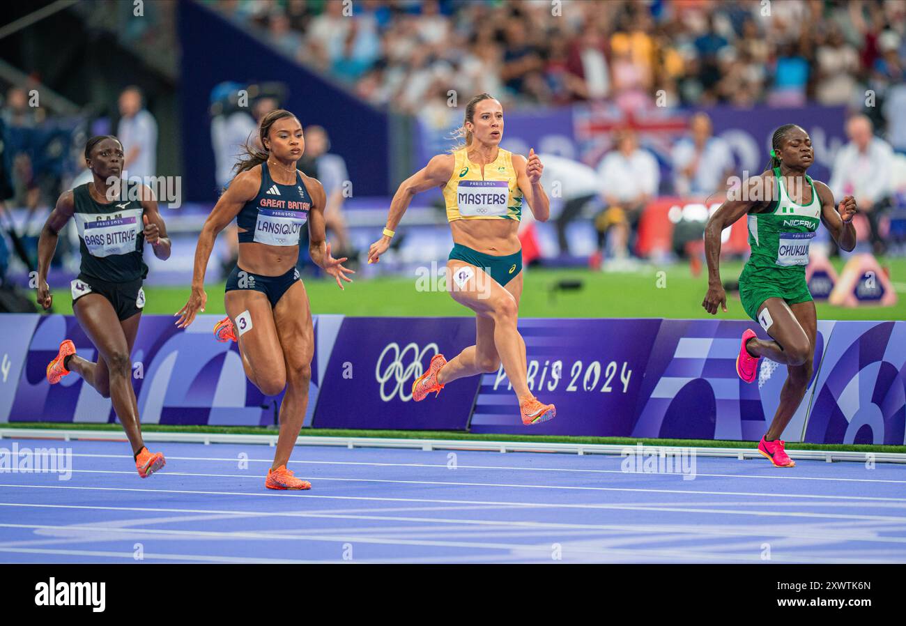 Bree Masters participating in the 100 meters at the Paris 2024 Olympic ...