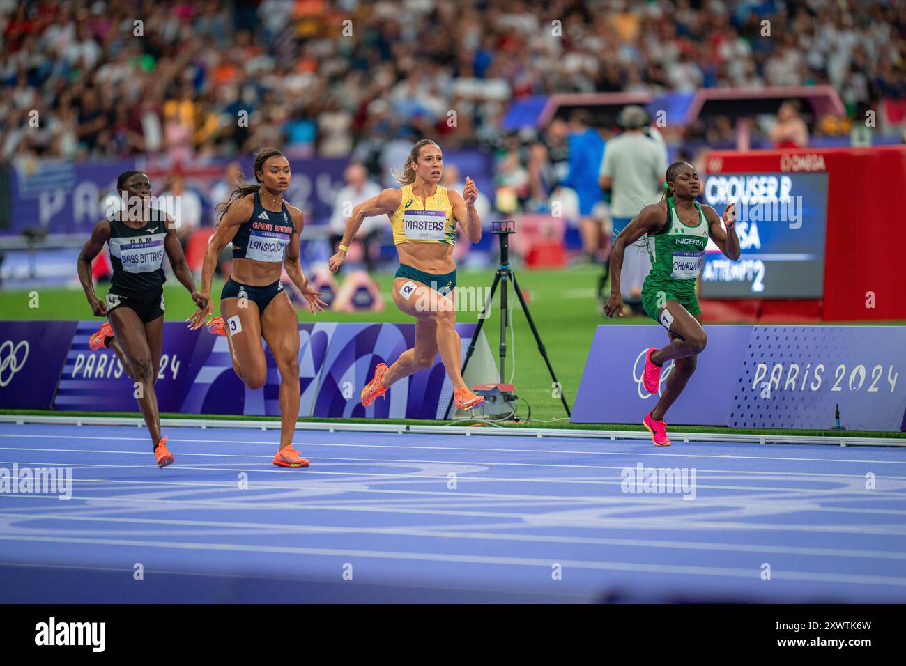 Bree Masters participating in the 100 meters at the Paris 2024 Olympic ...