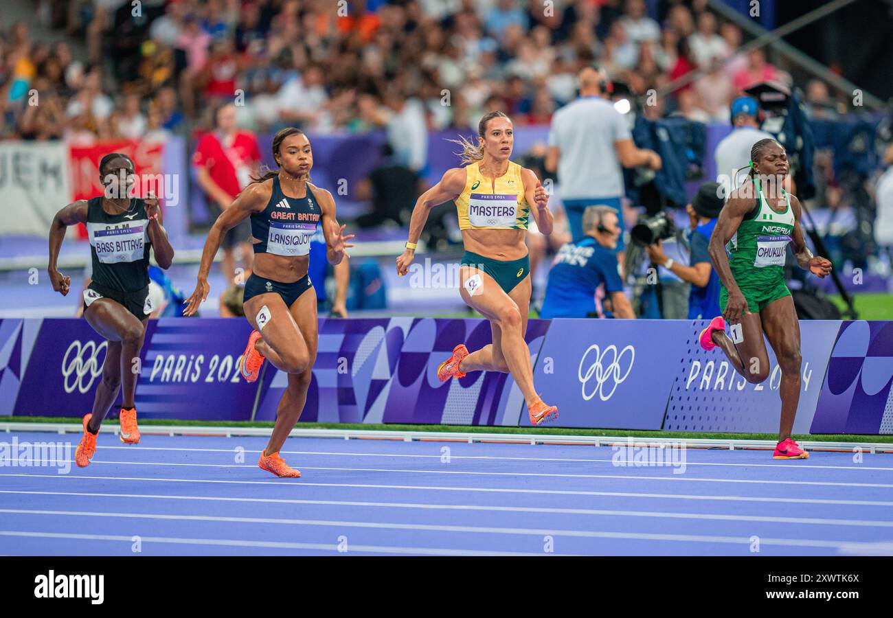 Bree Masters participating in the 100 meters at the Paris 2024 Olympic ...