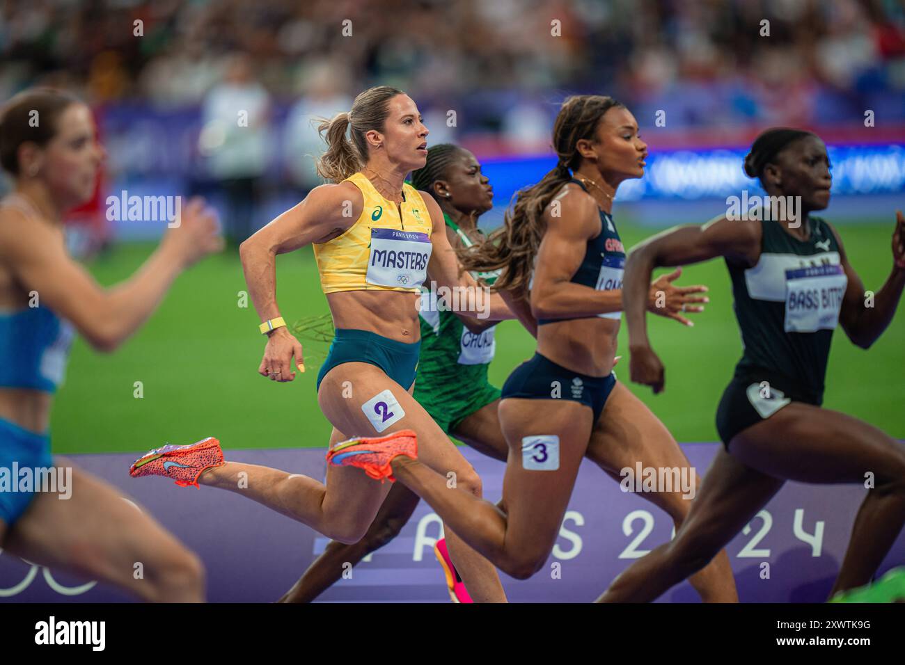 Bree Masters participating in the 100 meters at the Paris 2024 Olympic ...