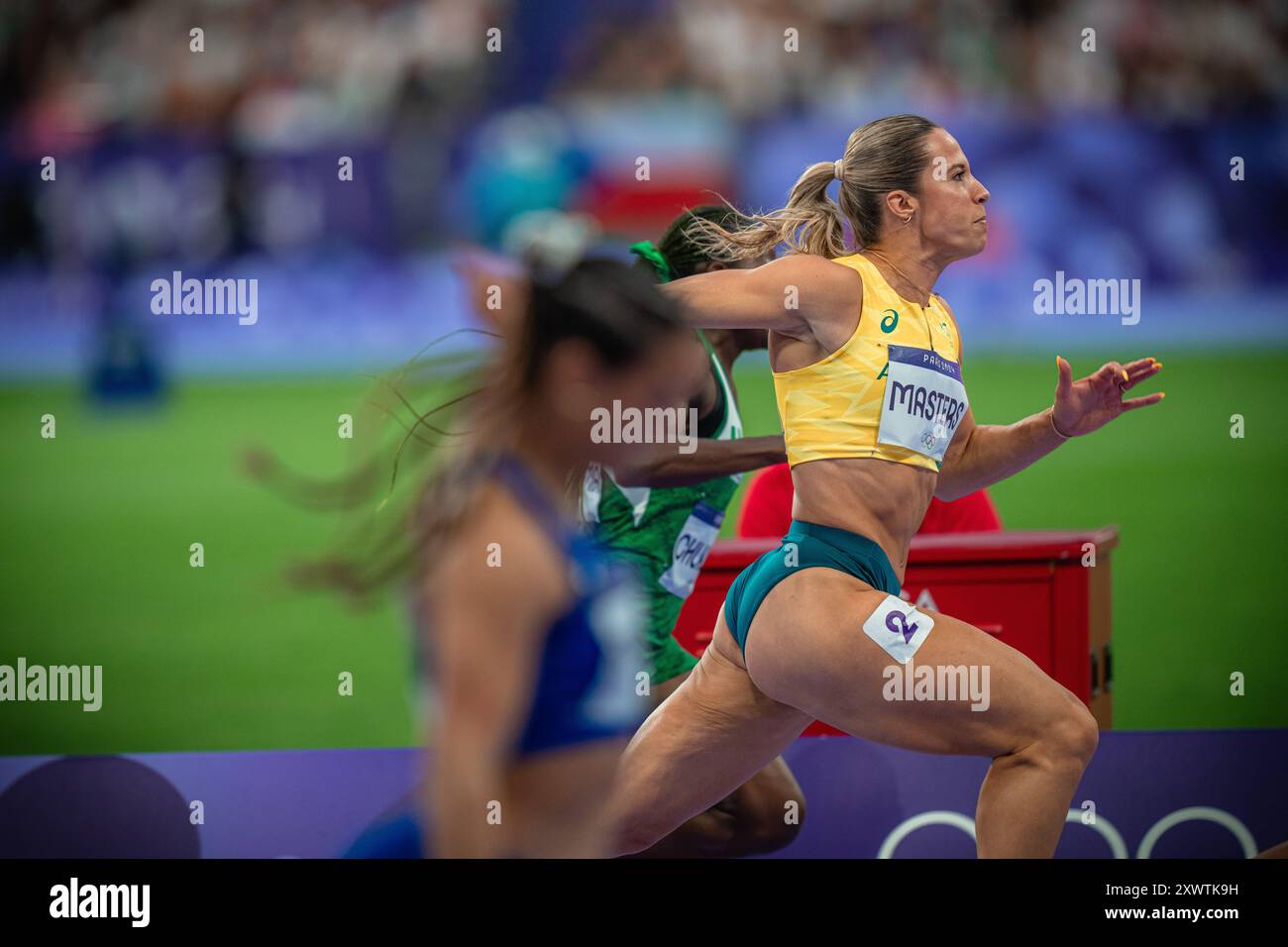 Bree Masters participating in the 100 meters at the Paris 2024 Olympic ...