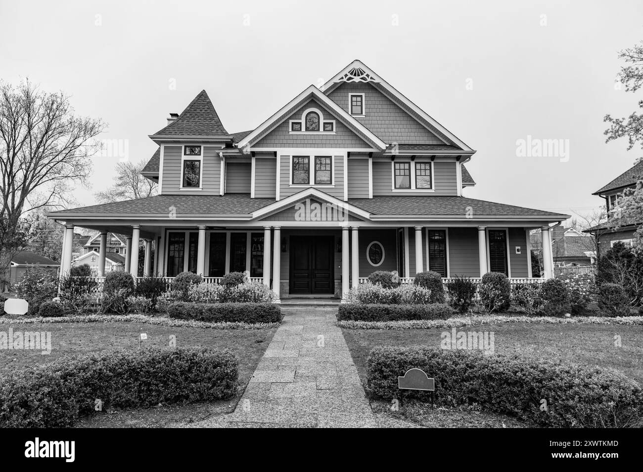 Residential neighbourhood in suburbs Black and White Stock Photos ...