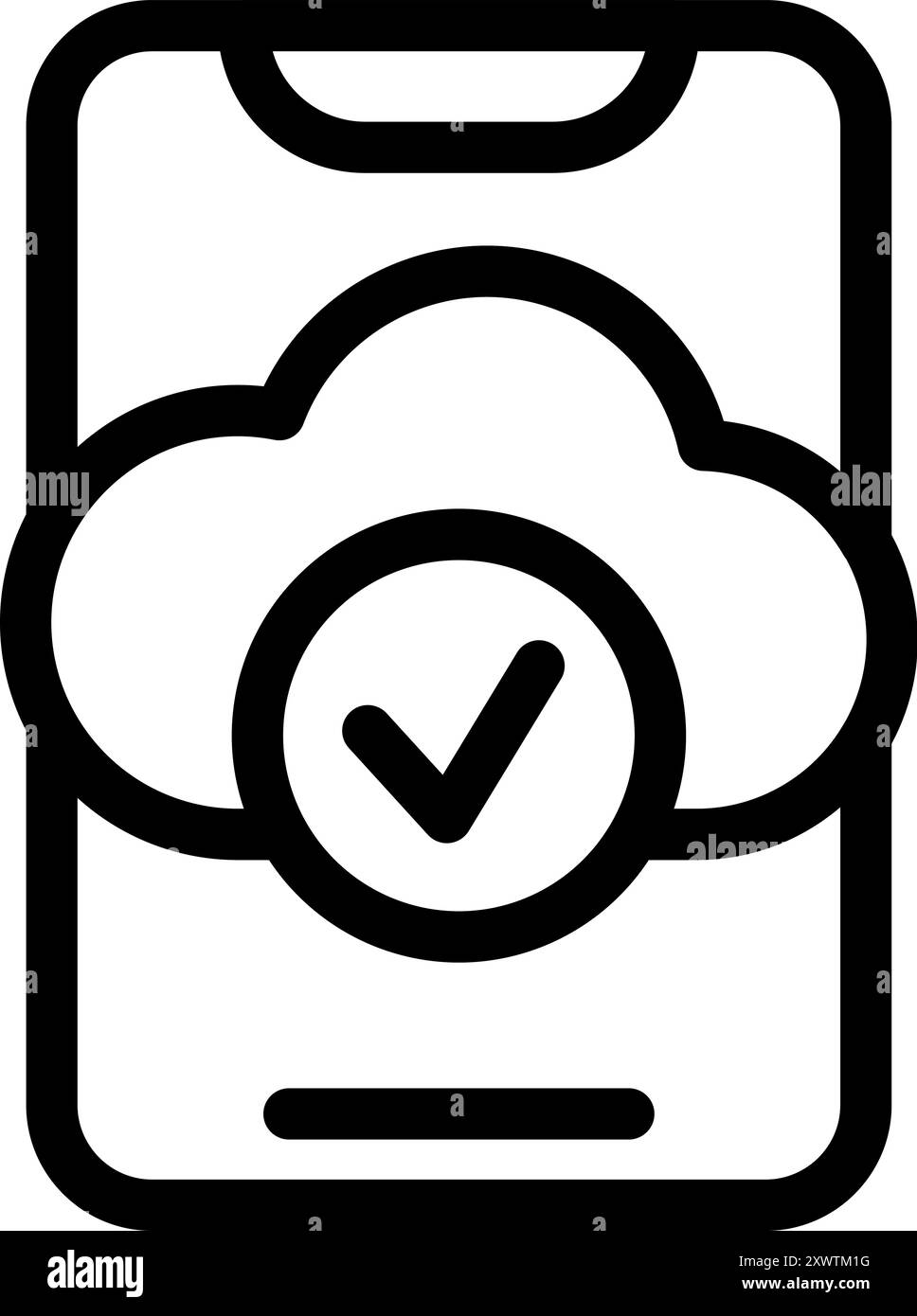 Cloud computing symbol is transferring data with a checkmark confirming ...