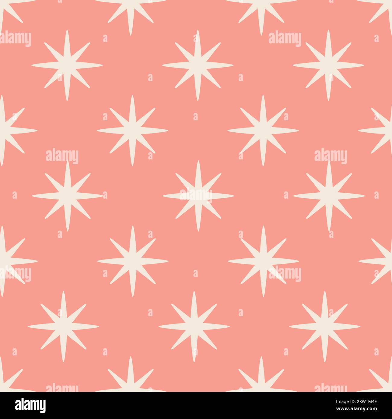 Seamless vector pattern with white Christmas stars on pink, festive ...