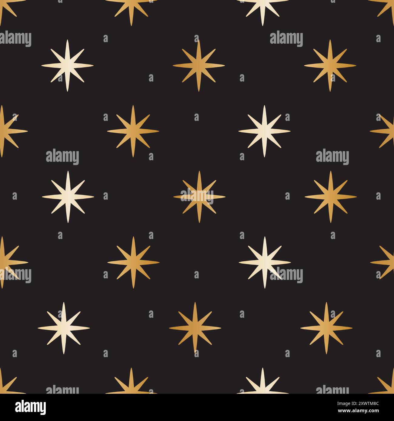 Seamless vector pattern with gold Christmas stars on black, festive ...