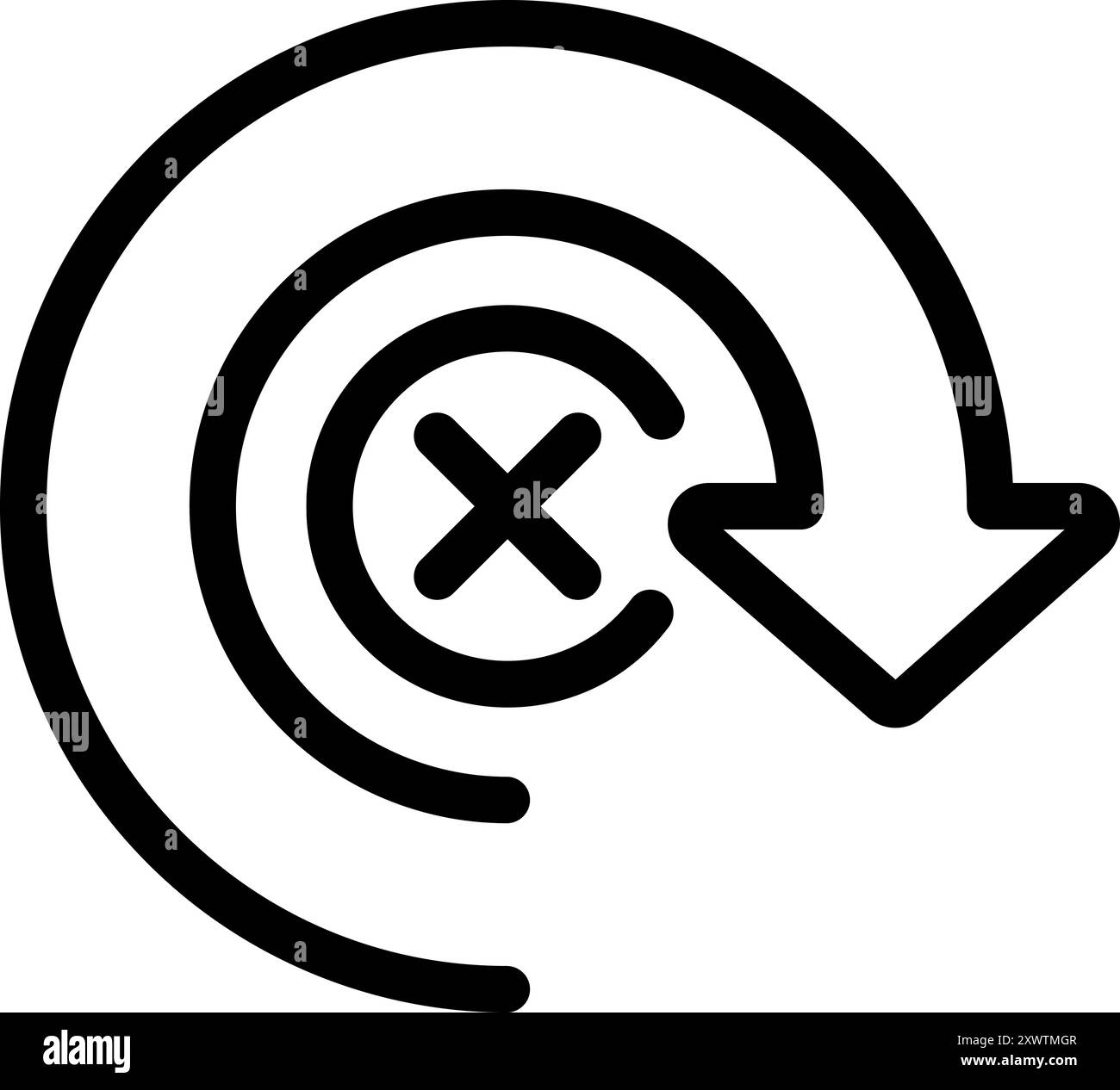 Circular arrow pointing down with cross mark inside symbolizing an ...