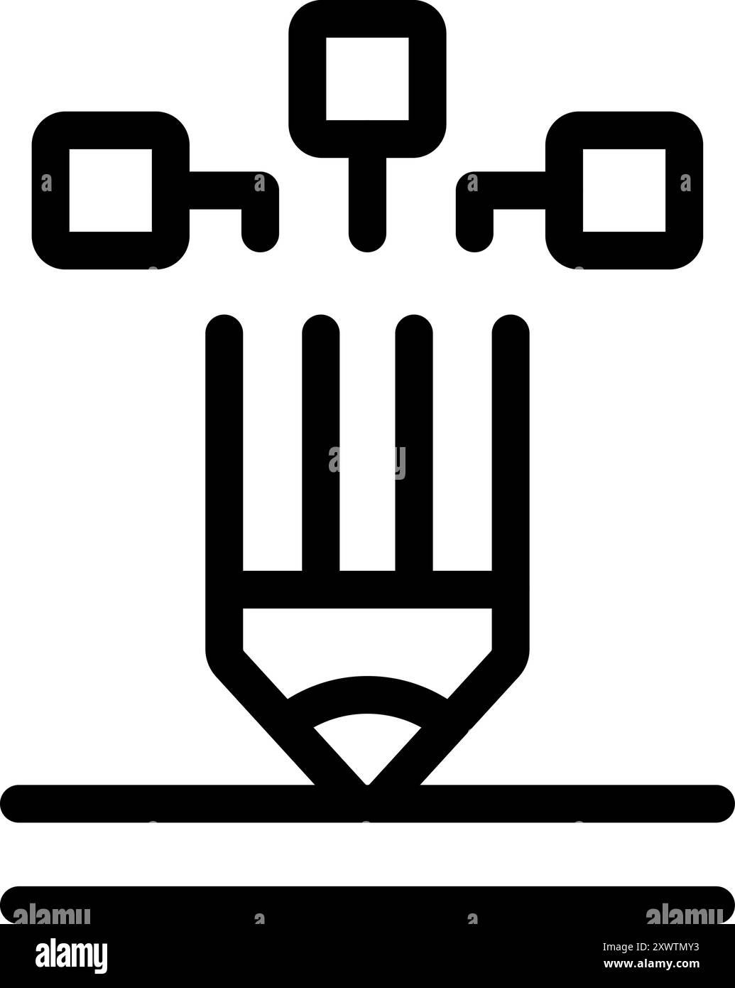 Simple icon of a pencil drawing lines that connect to digital data ...