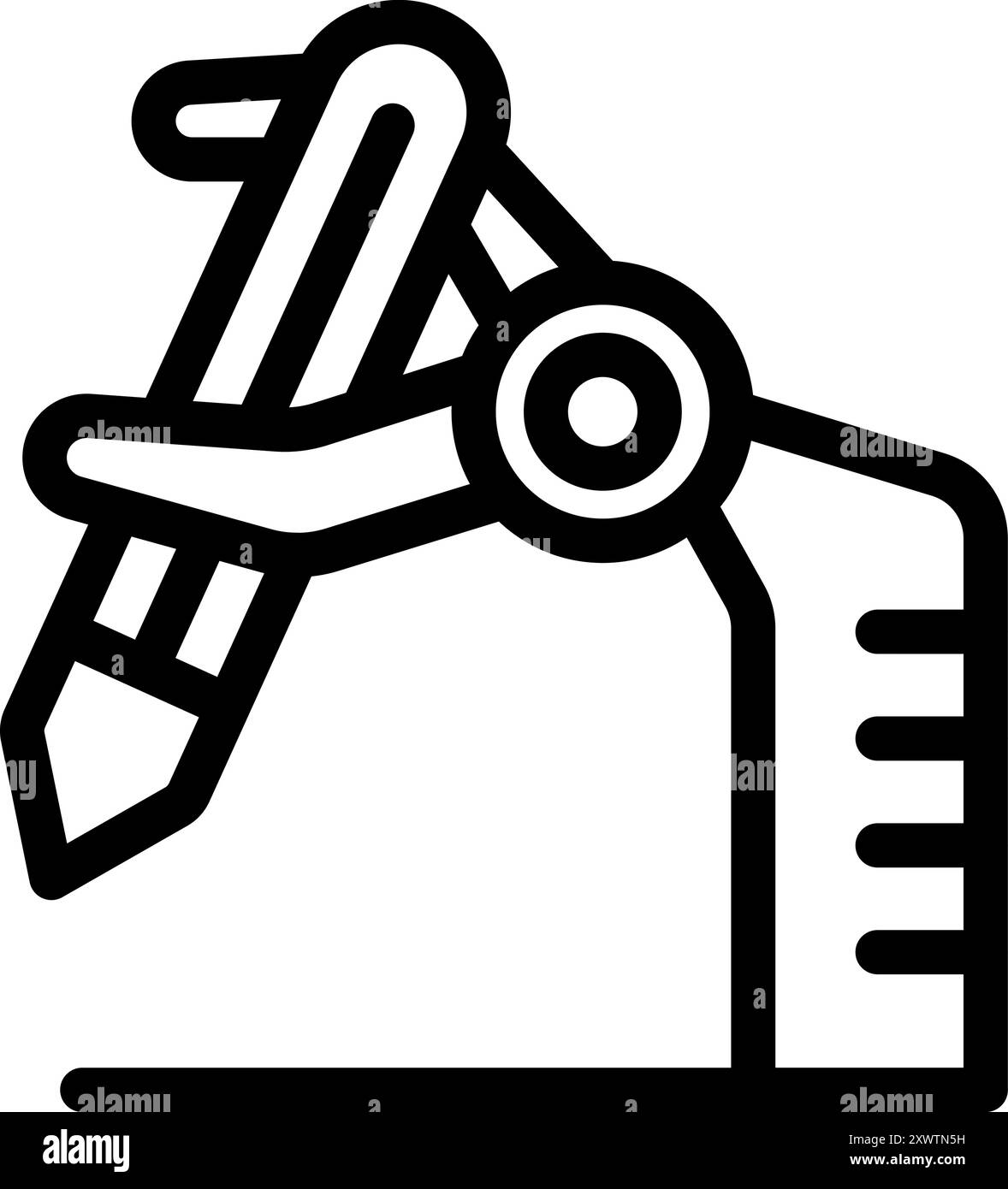 Black line icon for a robotic arm holding a pencil and drawing a line ...