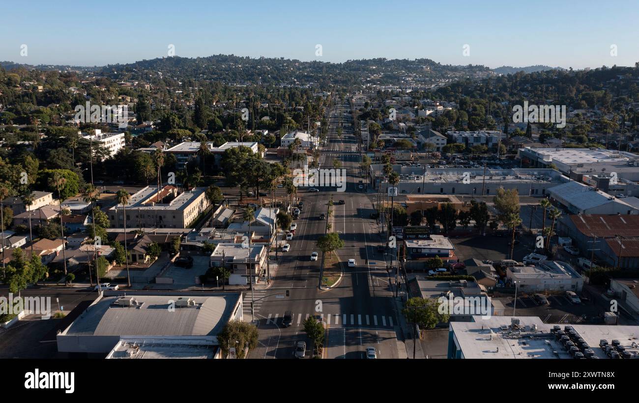 Los Angeles, California, USA - August 18, 2024: Late afternoon sunlight ...