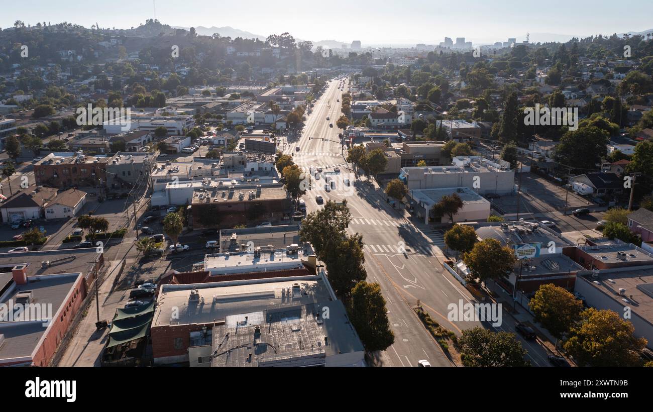 Los Angeles, California, USA - August 18, 2024: Late afternoon sunlight ...