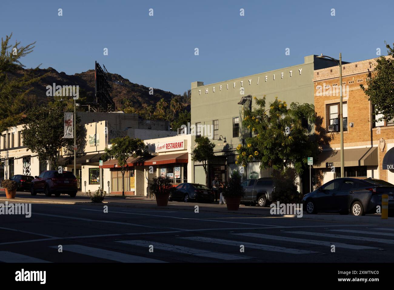 Los Angeles, California, USA - August 18, 2024: Late afternoon sunlight ...