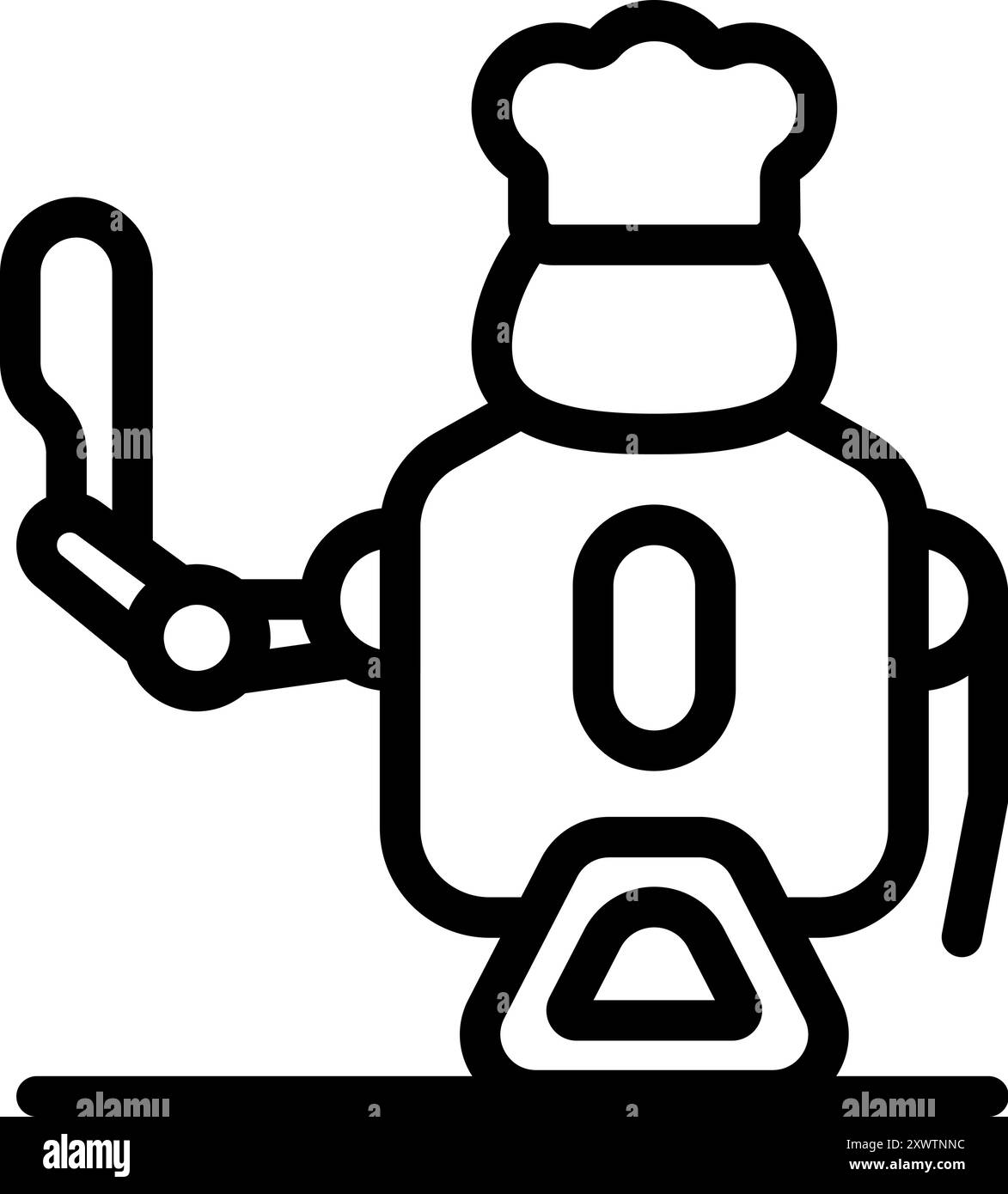 Simple line icon of a robot chef holding a knife, wearing a chef's hat ...
