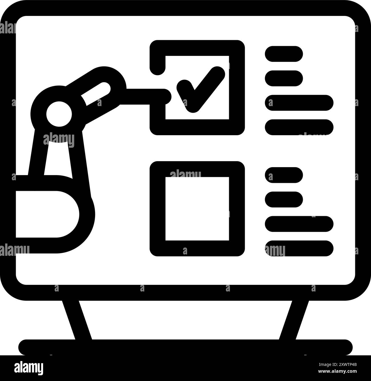Robot arm is checking boxes on computer screen representing automated ...