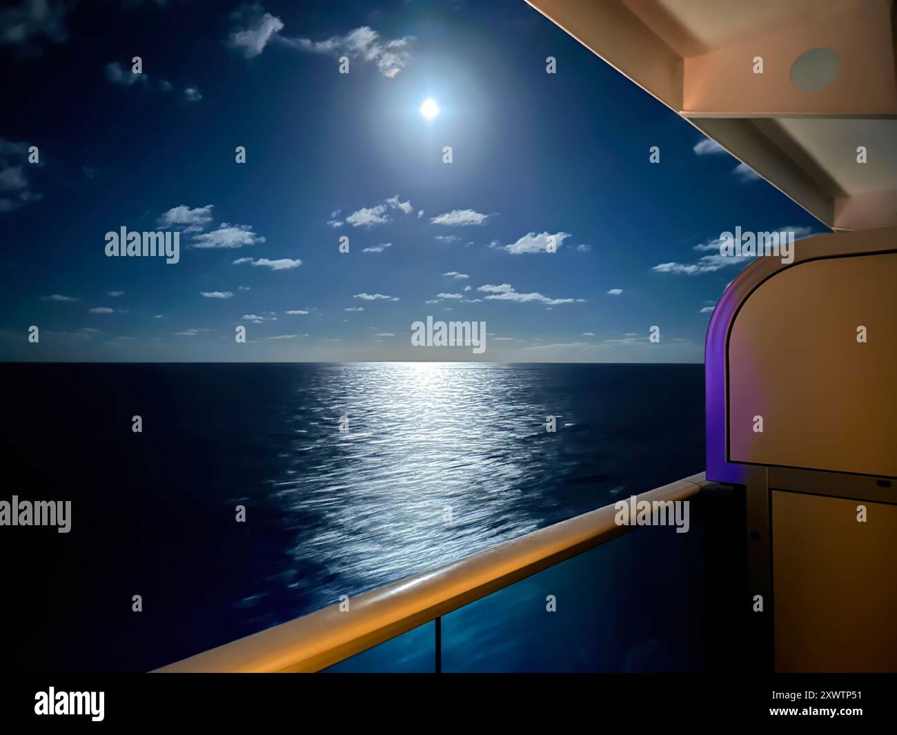Moon over the ocean from a cruise ship balcony Stock Photo - Alamy