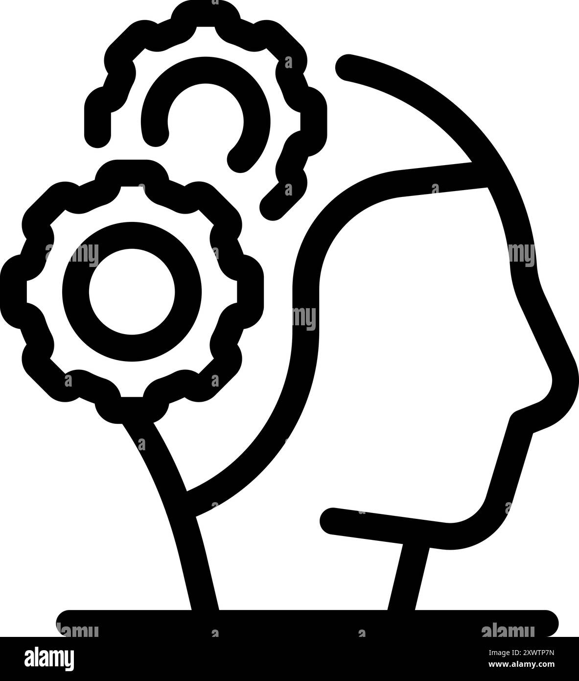 Simple line drawing represents the concept of thinking with cogwheels ...