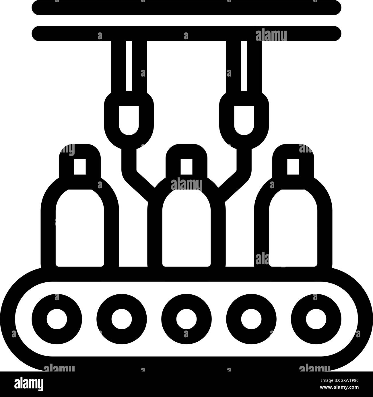 Conveyor belt manufacturing bottles packaging production line icon ...