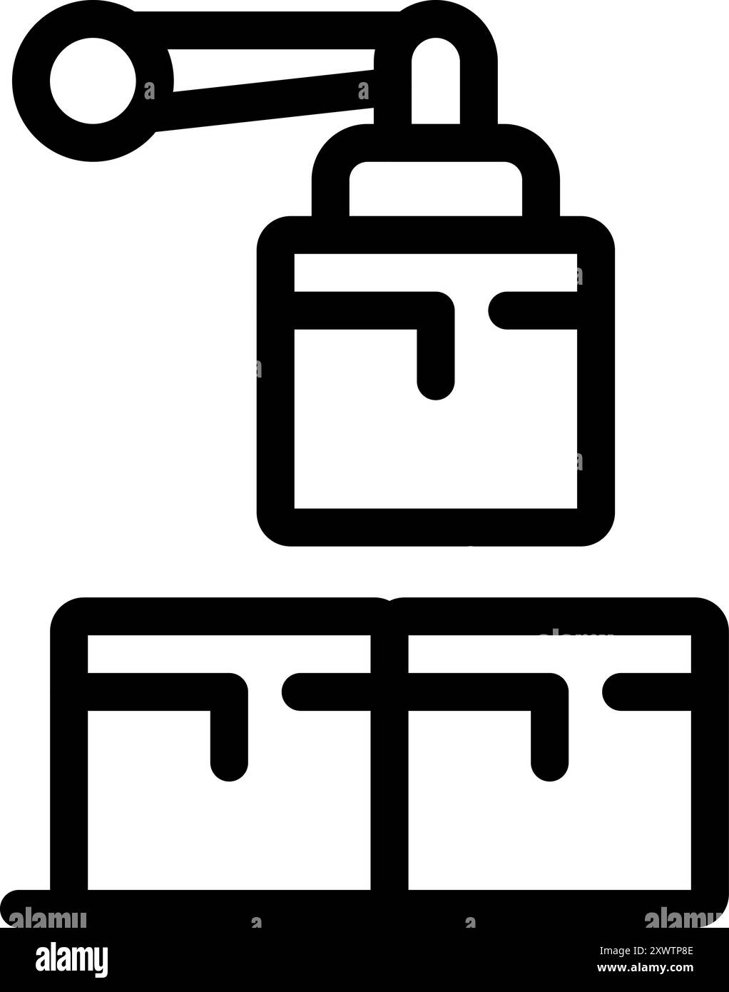 Robotic arm lifting box in warehouse storage logistics icon Stock ...