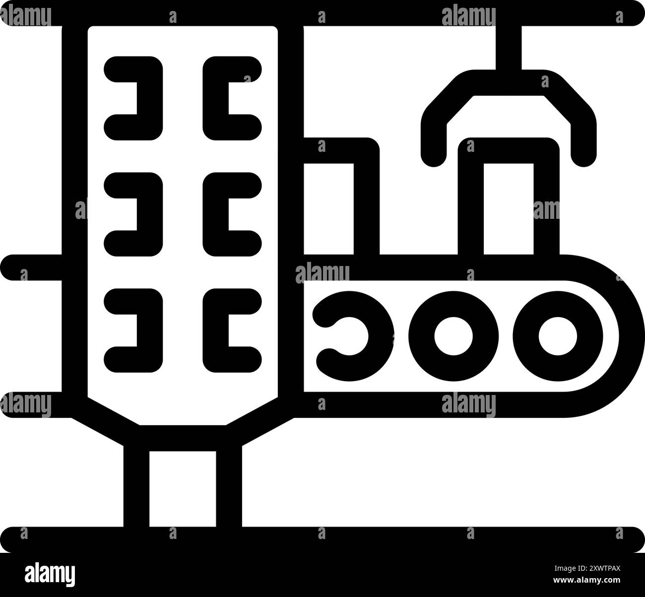 Simple icon representing a conveyor belt transporting boxes inside a ...