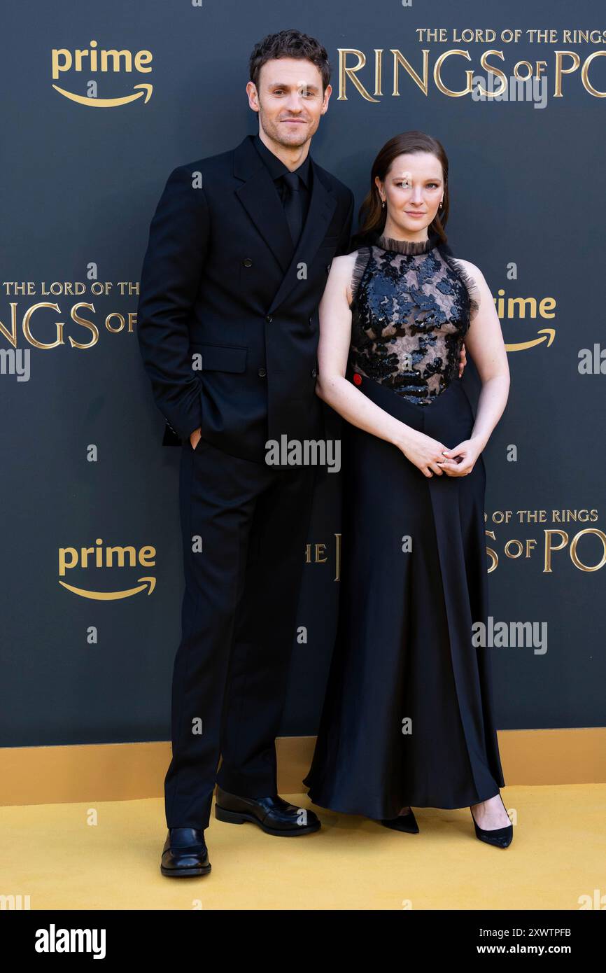 Charlie Vickers, left, and Morfydd Clark pose for photographers upon ...