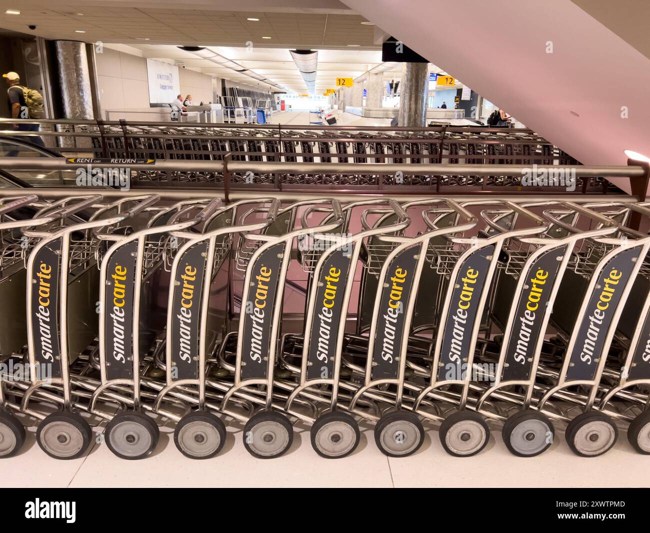 Smart Carte Luggage Carts Neatly Arranged in Airport Terminal Stock ...