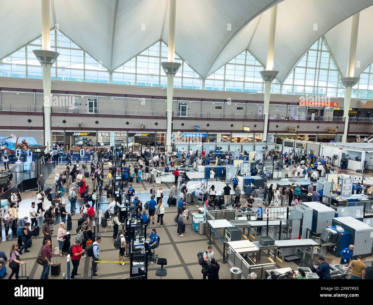Busy TSA Security Checkpoint Line at Denver International Airport Stock ...