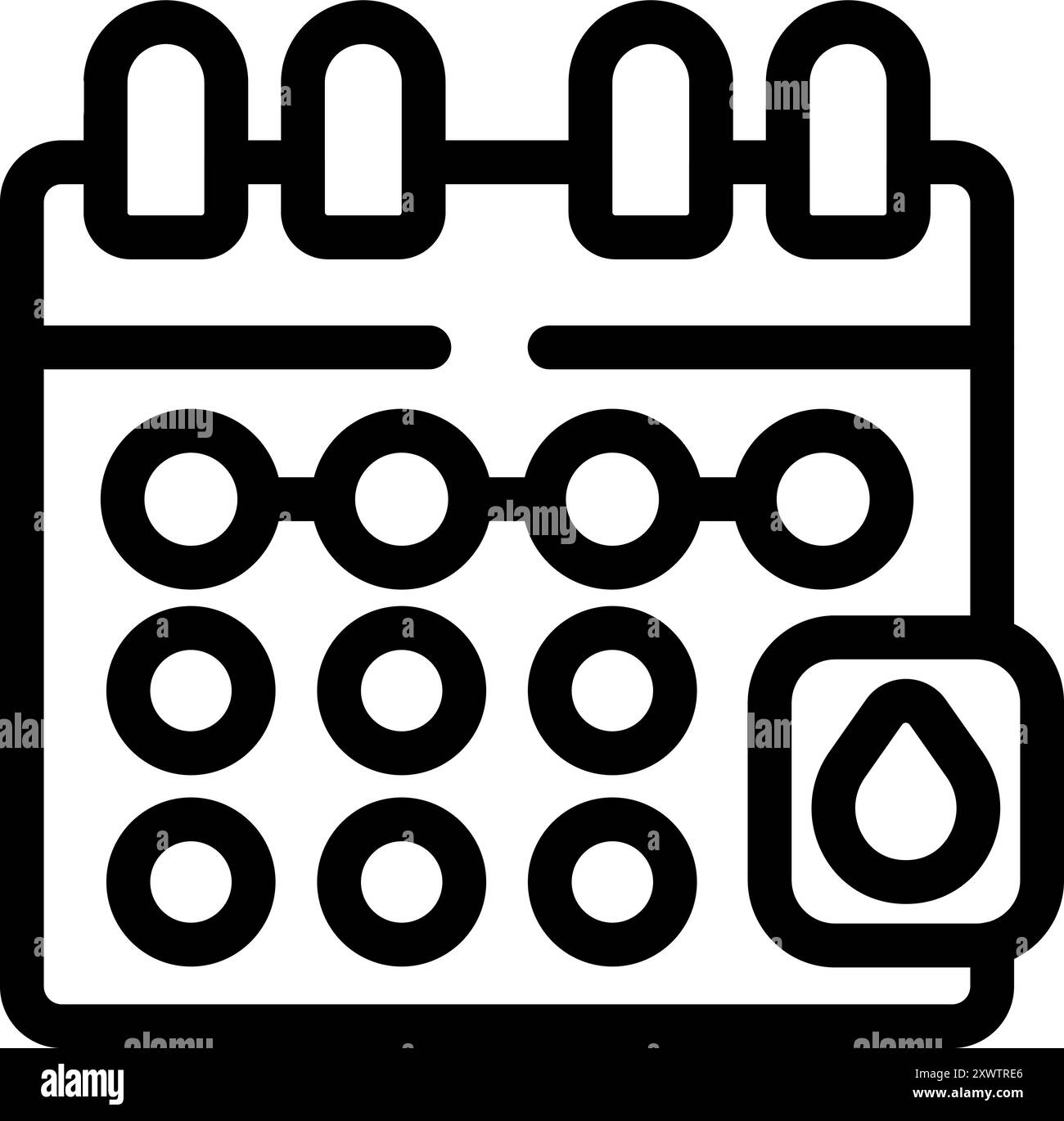 Line art vector icon of a monthly calendar showing the period cycle ...