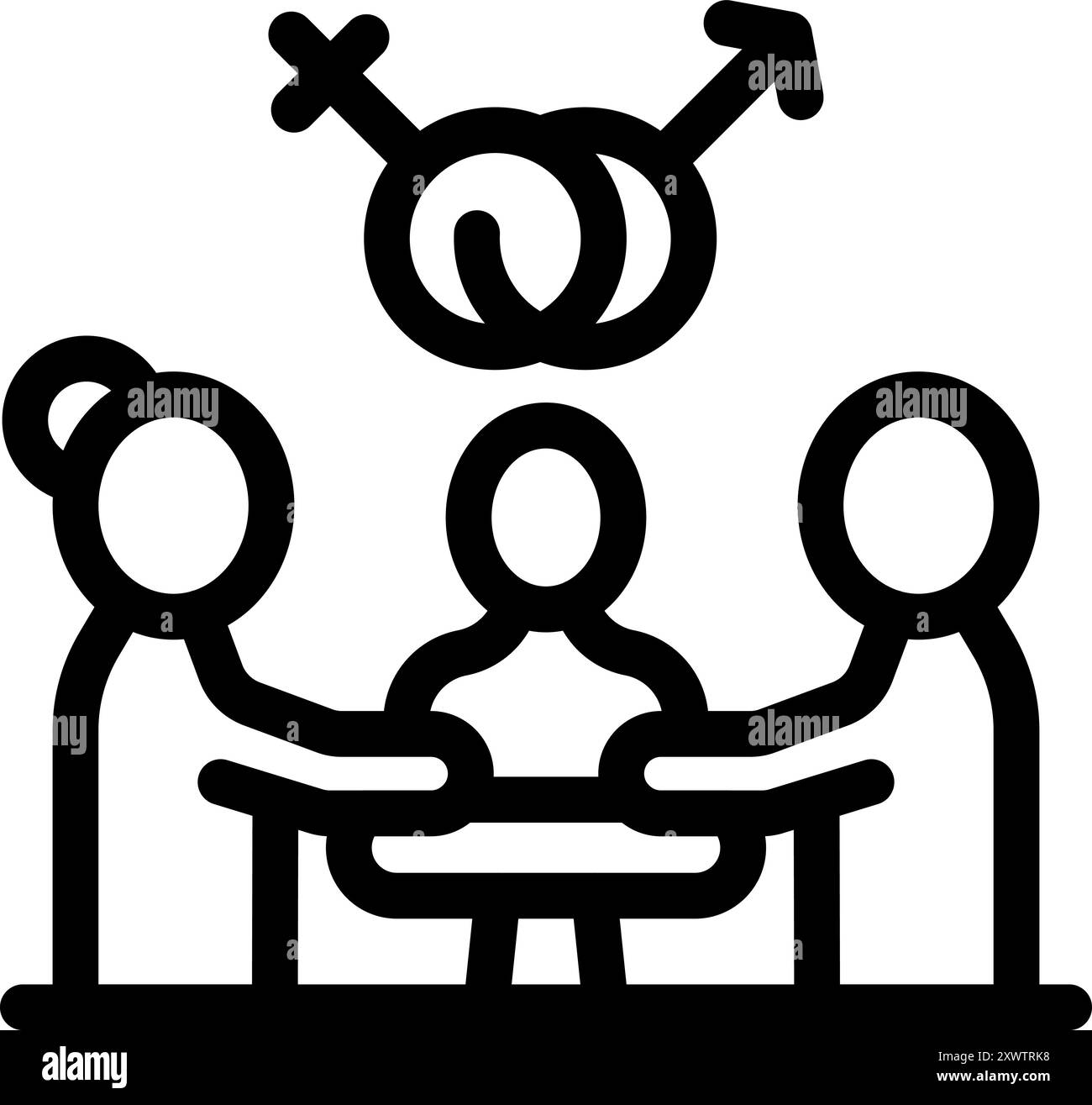 Line art vector of a team working together with a male and female ...