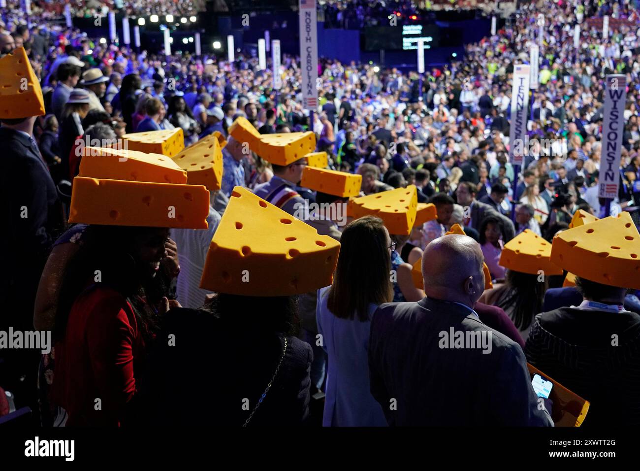 Chicago, United States. 20th Aug, 2024. Delegates wear cheesehead hats ...