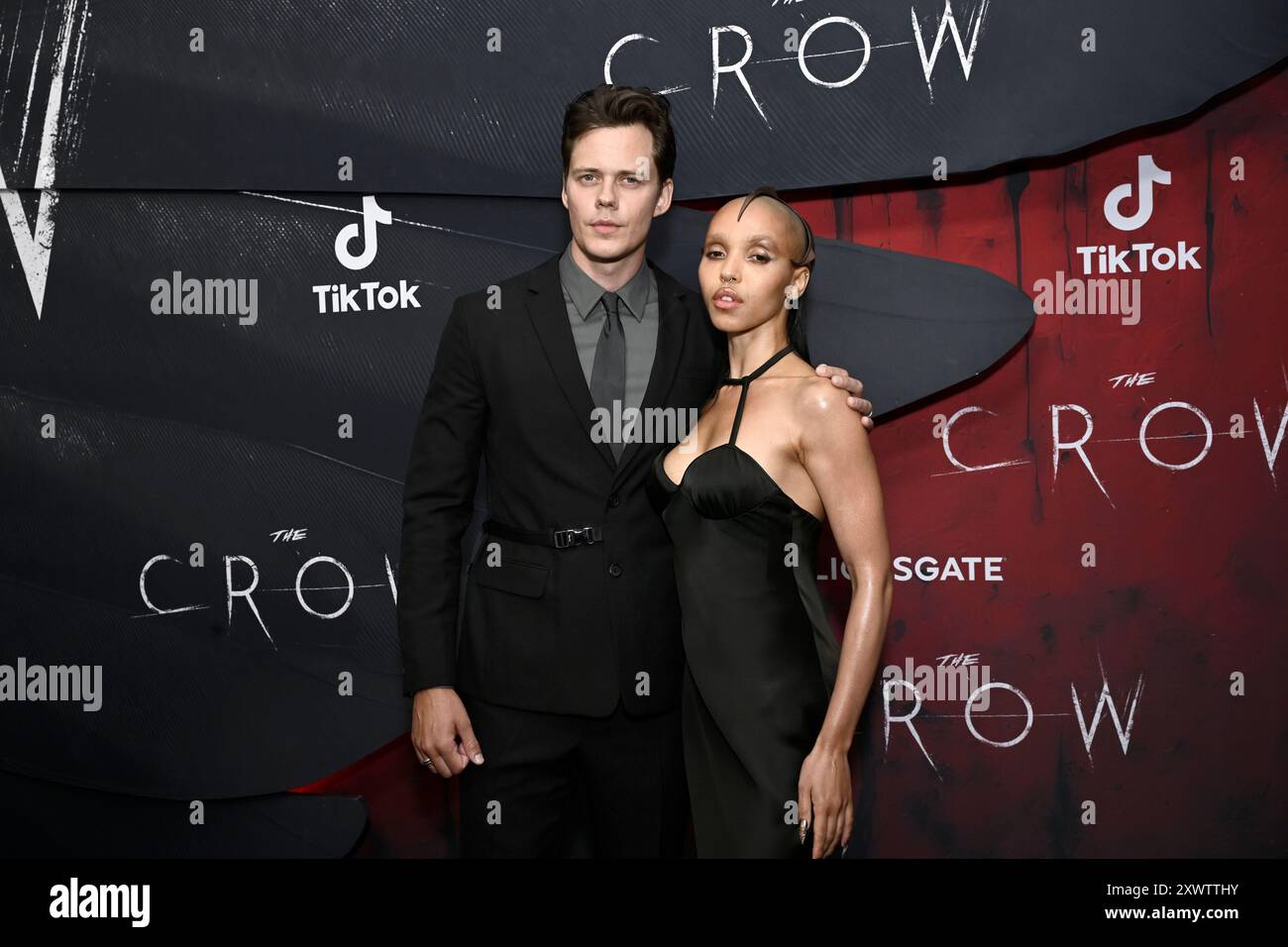 Bill Skarsgard, left, and FKA twigs attend "The Crow" world premiere at ...