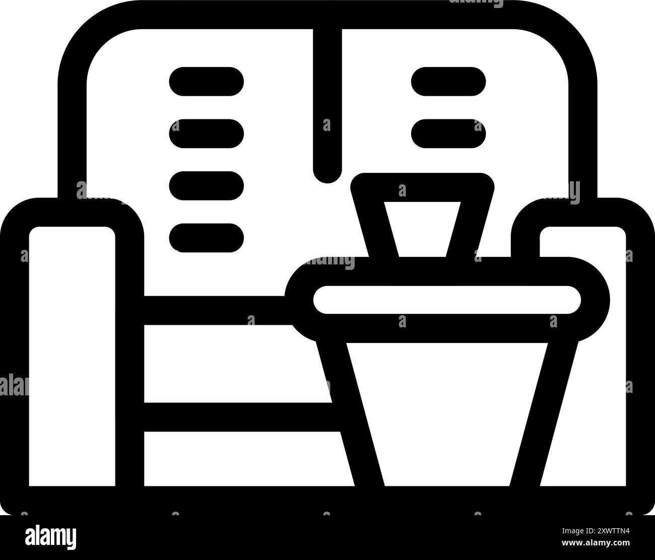 Simple outline icon of an airplane business class seat with a table and ...