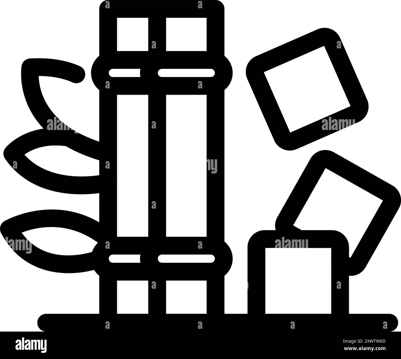 Simple icon of sugar cane being transformed into sugar cubes, representing sugar production ...