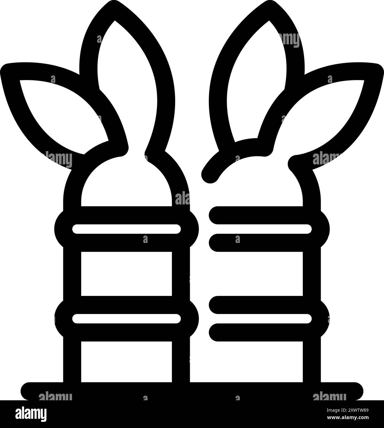 Simple and minimal line art icon of two bamboo shoots growing side by ...