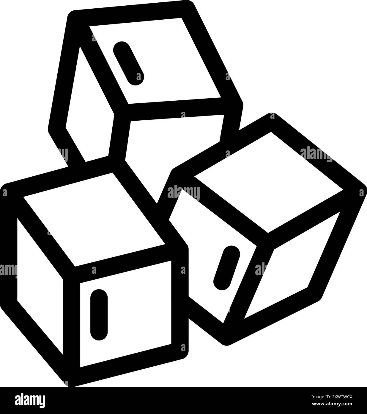 Line art vector illustration icon of three sugar cubes falling on a ...