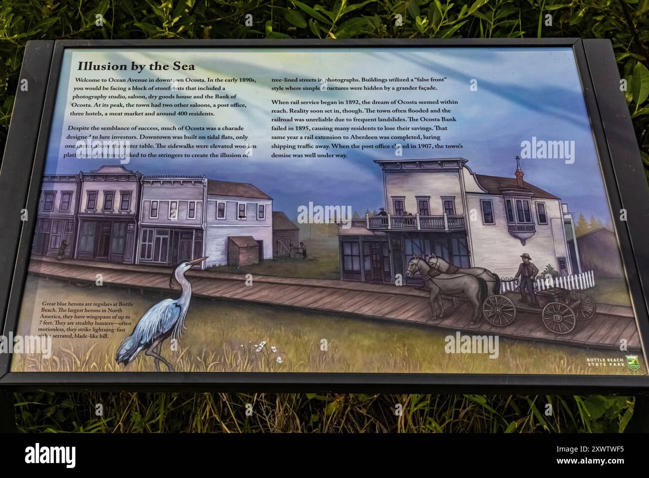 Interpretive sign about early Ocosta, now a ghost town location, Bottle ...