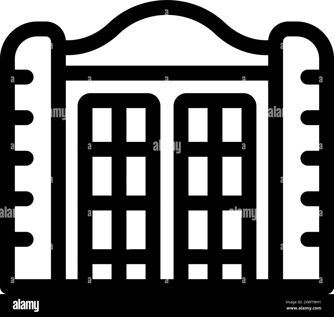Black and white vector icon of a closed wrought iron double gate ...