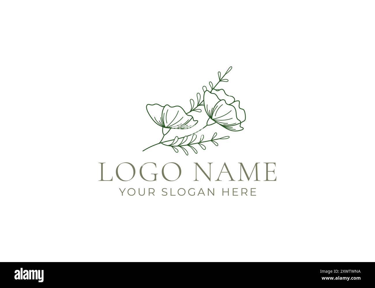 logo line handrawn flower with branch. Editable file Stock Vector Image ...